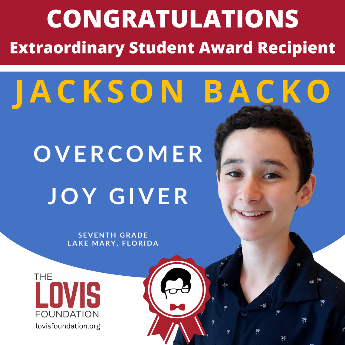 Jackson Backo Receives the 2026 Lovis Extraordinary Student Award for ...