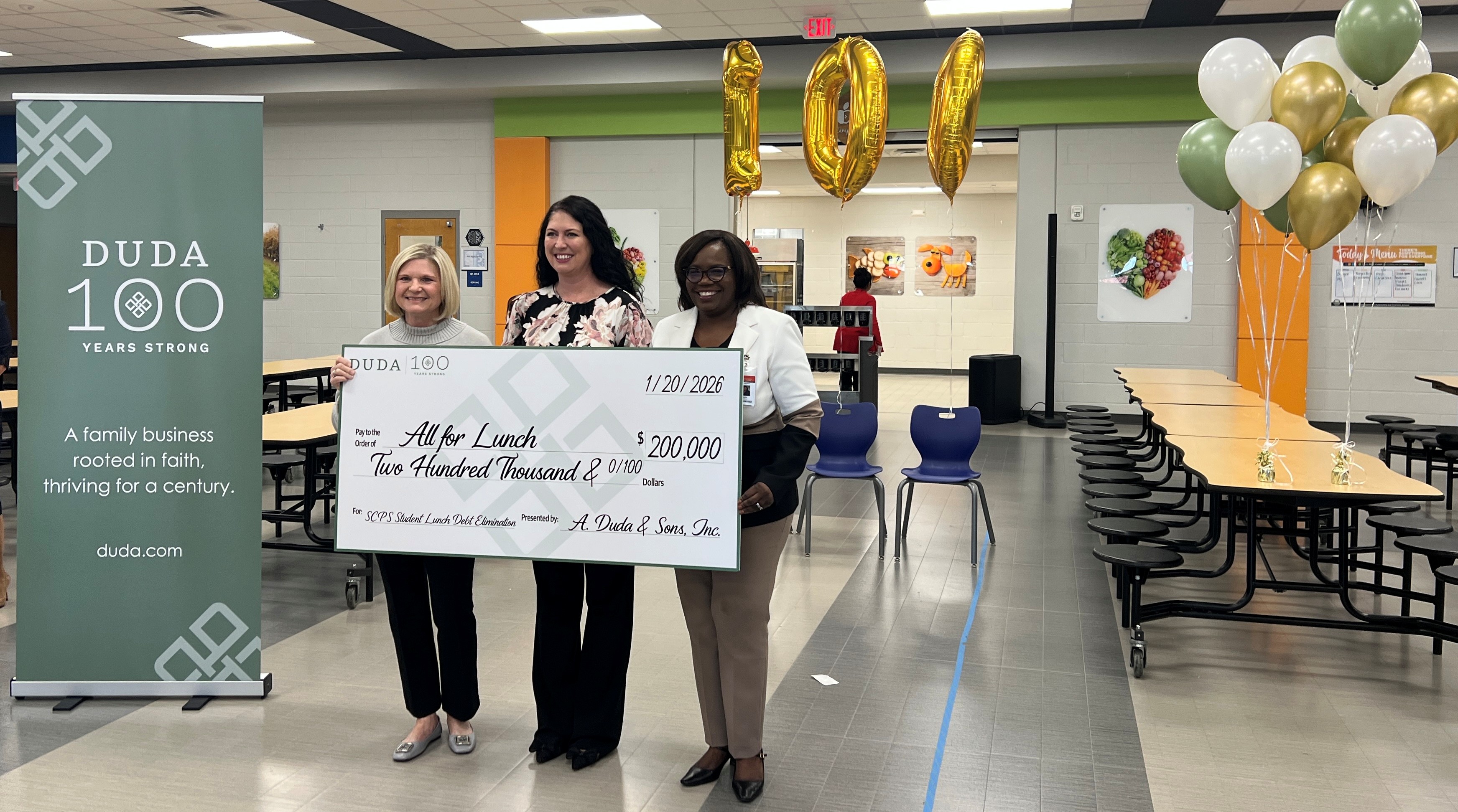 DUDA Donates $200,000 to Eliminate Seminole County Student Lunch Debt